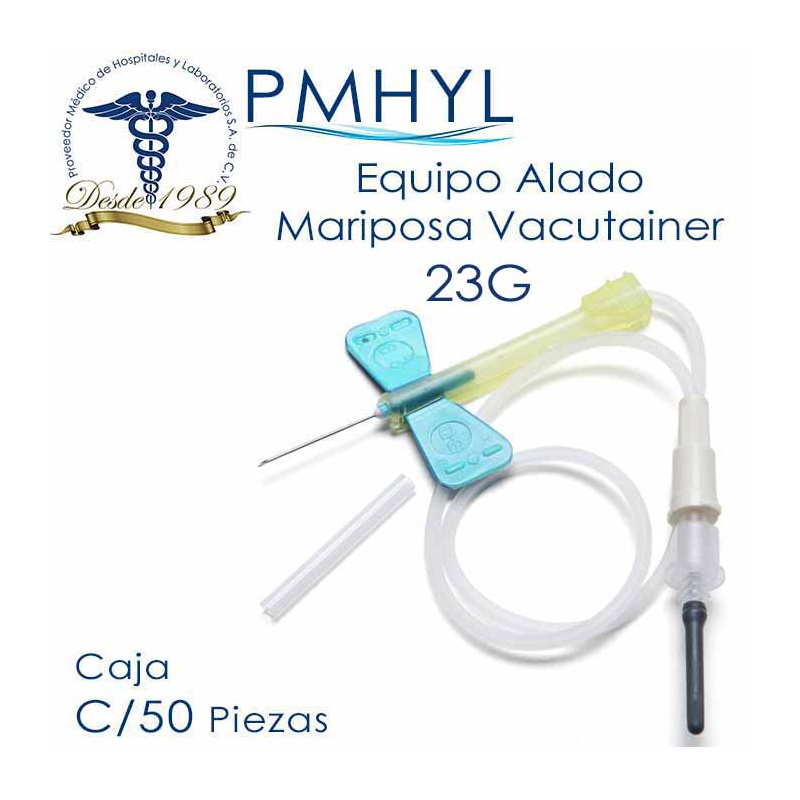 Mariposa Equipo Alado Vacutainer Azul 23G x 19mm Mangera de 7" Ref ...
