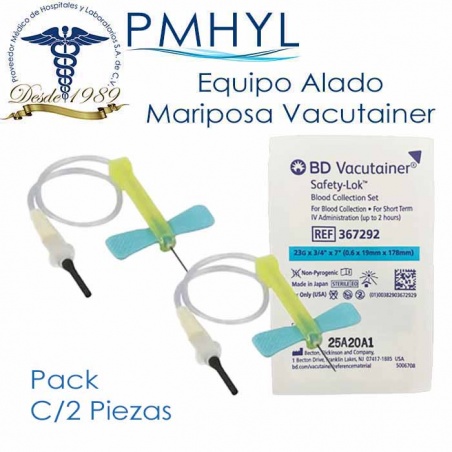 Mariposa Equipo Alado Vacutainer Azul 23G x 19mm Mangera de 7" Ref ...